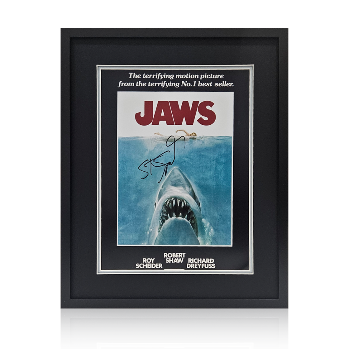 Steven Spielberg Signed Jaws Deluxe Mount Frame – The Fan Cave Memorabilia